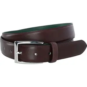 CROOKHORNDAVIS The Edward Slim Calfskin Leather Belt - Bordeaux