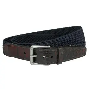 CROOKHORNDAVIS Hampton Stretch Belt With Croc Print Tabs Navy