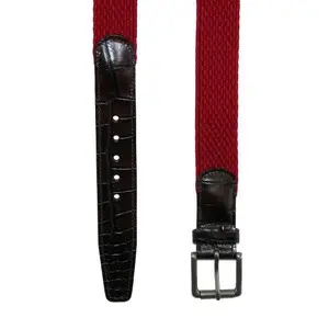 CROOKHORNDAVIS Hampton Stretch Belt With Croc Print Tabs - Red