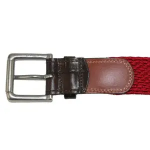 CROOKHORNDAVIS Hampton Stretch Belt With Croc Print Tabs - Red