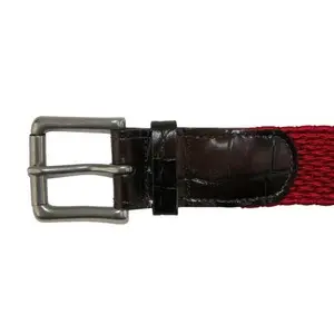 CROOKHORNDAVIS Hampton Stretch Belt With Croc Print Tabs - Red