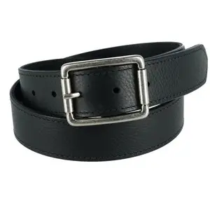 CROOKHORNDAVIS Newcastle Natural Grain Leather Belt With Roller Buckle Black