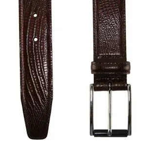 CROOKHORNDAVIS Django Turin Tejus Lizard Print Embossed Leather Belt - Tan