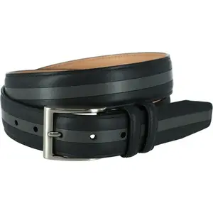 CROOKHORNDAVIS The Slate Italian Calfskin Two Tone Inlay Golf Leather Belt - Grey
