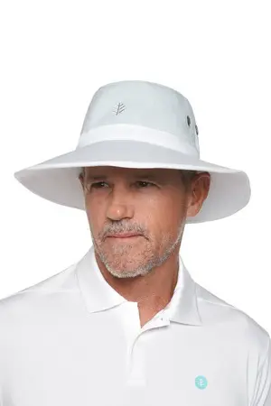 Coolibar Matchplay Wide Brim Golf Hat - Silver/white