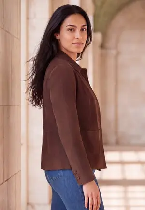 JESSICA LONDON Downtown Suede Jacket With Mandarin Collar