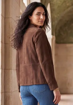 JESSICA LONDON Downtown Suede Jacket With Mandarin Collar