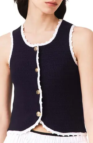 Maje Knit Top With Crochet Trim