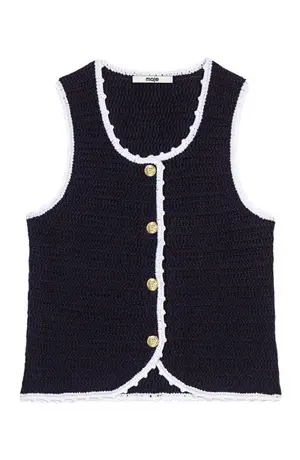 Maje Knit Top With Crochet Trim