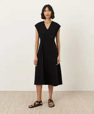 PACT Organic Cotton Fit & Flare V-neck Twist Dress - Black