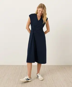 PACT Fit & Flare V-neck Twist Dress Made With Organic Cotton - Navy