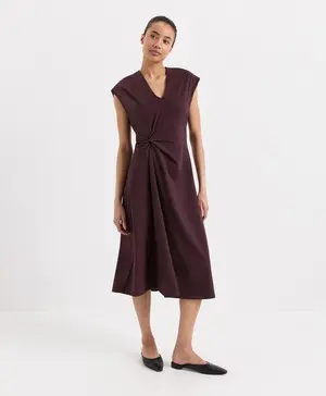 PACT Organic Cotton Jersey V-neck Dress - Plum Heather