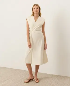 PACT Fit & Flare V-neck Twist Dress Made With Organic Cotton - Vanilla