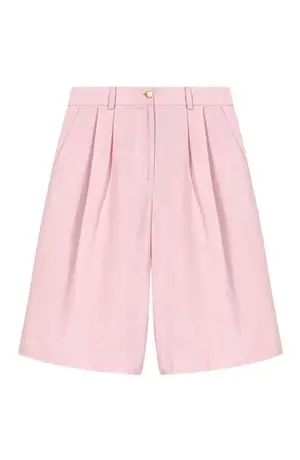 Maje Pleated Linen Blend Bermuda Shorts - Pink