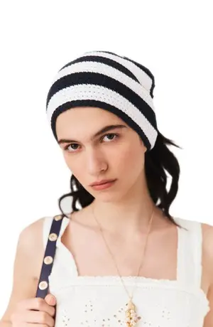 Maje Striped Knit Triangle With Scalloped Edge