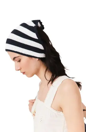 Maje Striped Knit Triangle With Scalloped Edge