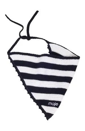 Maje Striped Knit Triangle With Scalloped Edge