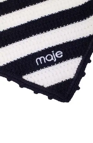 Maje Striped Knit Triangle With Scalloped Edge