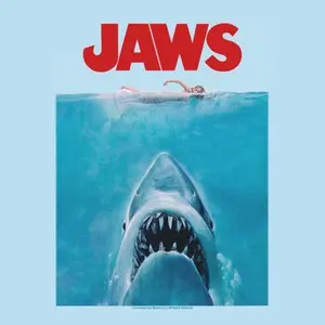 JAWS Oversized Movie Poster Graphic T-shirt - Light Blue
