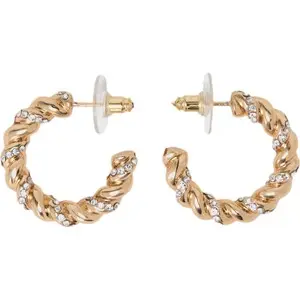 Maje Twisted Rhinestone Hoop Earrings - Gold