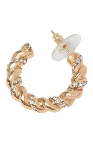 Maje Twisted Rhinestone Hoop Earrings - Gold