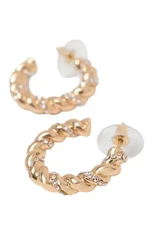 Maje Twisted Rhinestone Hoop Earrings - Gold