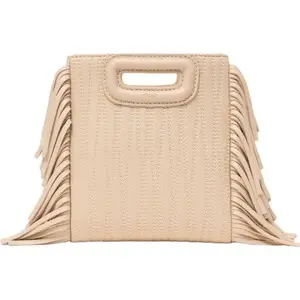 Maje Topstitched Leather Mini M Bag - Cream