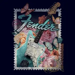 FENDER Stamp Electric Guitar Short Sleeve Graphic T-shirt - Navy Blue