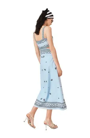 Maje Embroidered Linen Blend Maxi Dress
