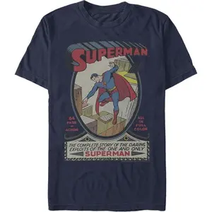 SUPERMAN Vintage Daring Exploits Cover Short Sleeve Graphic T-shirt - Navy Blue
