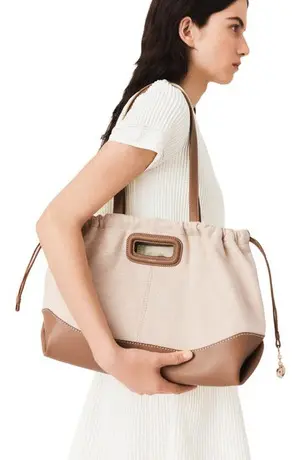 Maje Milpli Canvas And Leather Tote Bag - Moka/white