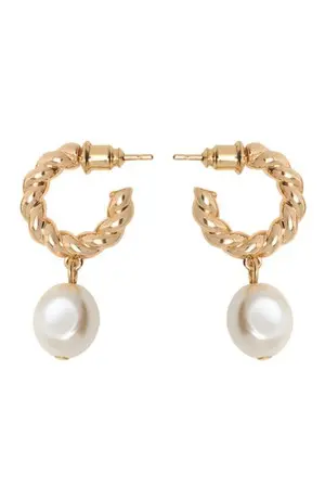 Maje Twisted Hoop Drop Earrings With Pearl Accent - Gold