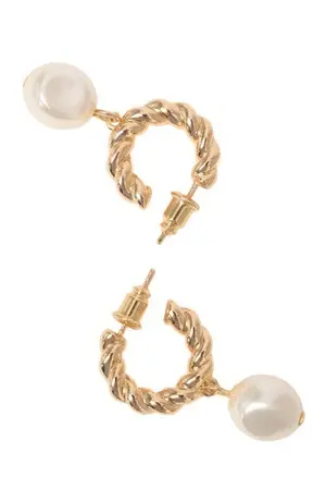 Maje Twisted Hoop Drop Earrings With Pearl Accent - Gold