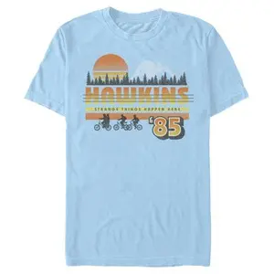 STRANGER THINGS Retro Hawkins Bikers Graphic T-shirt - Light Blue