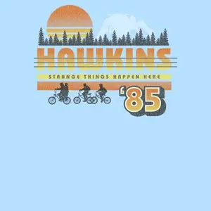 STRANGER THINGS Retro Hawkins Bikers Graphic T-shirt - Light Blue