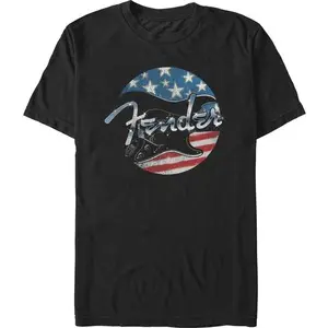 FENDER Distressed Black And White Flag Graphic T-shirt - Black - Circle Flag