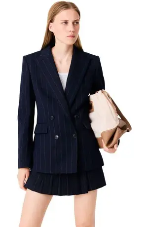 Maje Double-breasted Pinstripe Suit Jacket - Navy