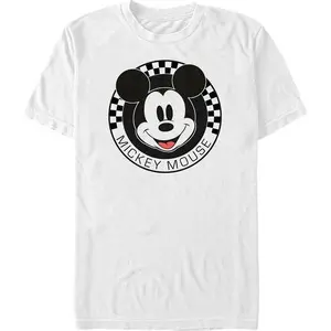 MICKEY & FRIENDS Checkered Mickey Mouse Portrait Short Sleeve Graphic T-shirt - White