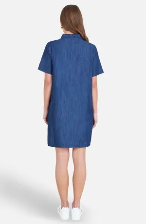 YUMI Chambray Tunic With Pussy Bow Tie