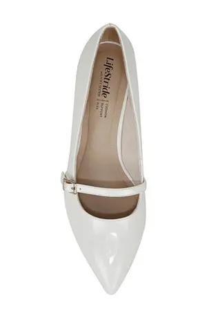 LIFESTRIDE Madelyn Mary Jane Pointed Toe Kitten Heel Pump - White