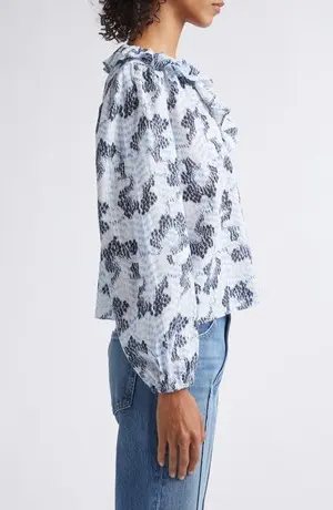 Ulla Johnson Siena Abstract Print Ruffle Collar Top