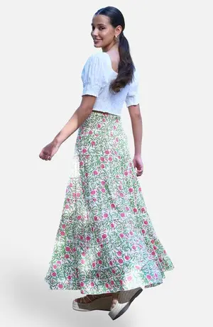 YUMI Boho Print Cotton Floral Maxi Skirt