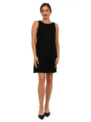 24SEVEN COMFORT APPAREL Sleeveless Boat Neck Mini Lace Shift Dress - Black