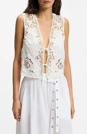 Hugo Boss Embroidered Ramie Vest With Lace Trim - Soft Cream