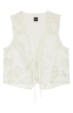 Hugo Boss Embroidered Ramie Vest With Lace Trim - Soft Cream