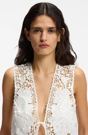 Hugo Boss Embroidered Ramie Vest With Lace Trim - Soft Cream