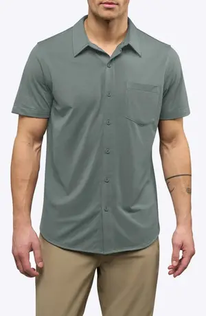 CUTS Ao Curved Hem Short Sleeve Button-up Shirt - Sage
