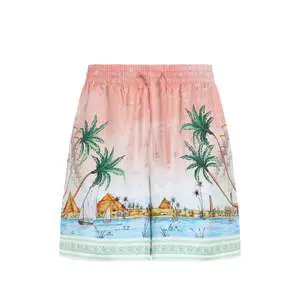 Casablanca Silk Graphic Print Running Shorts - Pink