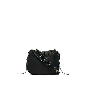 Isabel Marant Étoile Black Leather Drawstring Shoulder Bag With Beaded Embellishments