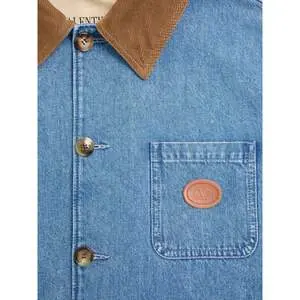 Valentino Garavani Cotton Denim Jacket With Vlogo Patch - Blue